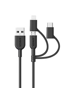 anker powerline ii 3-in-1 cable, lightning/type c/micro usb cable for iphone, ipad, huawei, htc, lg, samsung galaxy, sony xperia, android smartphones, ipad pro 2018 and more(3ft, black)