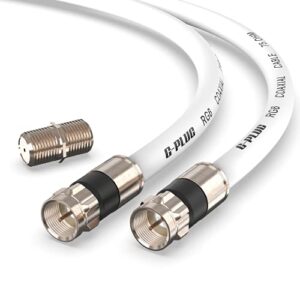 g-plug 6ft rg6 coaxial cable connectors set – high-speed internet, broadband and digital tv aerial, satellite cable extension – weather-sealed double rubber o-ring and compression connectors white