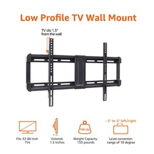 Amazon Basics Low Profile TV Wall Mount with Horizontal Post Installation Leveling for 32-Inch to 86-Inch TVs