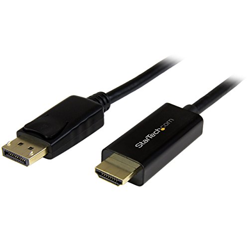 StarTech.com 6ft (2m) DisplayPort to HDMI Cable - 4K 30Hz - DisplayPort to HDMI Adapter Cable - DP 1.2 to HDMI Monitor Cable Converter - Latching DP Connector - Passive DP to HDMI Cord (DP2HDMM2MB)