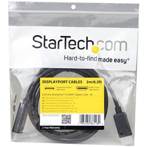 StarTech.com 6ft (2m) DisplayPort to HDMI Cable - 4K 30Hz - DisplayPort to HDMI Adapter Cable - DP 1.2 to HDMI Monitor Cable Converter - Latching DP Connector - Passive DP to HDMI Cord (DP2HDMM2MB)