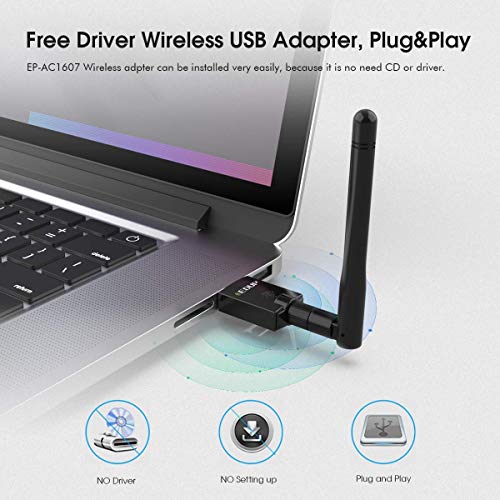 USB Wifi Adapter for PC, EDUP AC600M USB Wi-fi Dongle 802.11ac Wireless Network Adapter with Dual Band 2.4GHz/5Ghz High Gain Antenna for Desktop Laptop support Windows XP/Vista/7/8.1/10 Mac 10.7-10.15