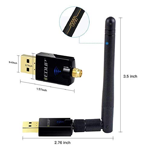 USB Wifi Adapter for PC, EDUP AC600M USB Wi-fi Dongle 802.11ac Wireless Network Adapter with Dual Band 2.4GHz/5Ghz High Gain Antenna for Desktop Laptop support Windows XP/Vista/7/8.1/10 Mac 10.7-10.15