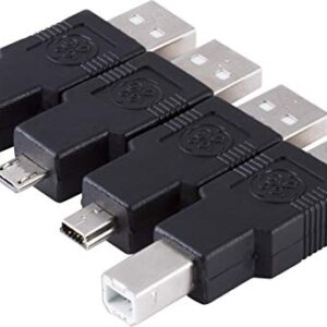 GE Universal USB 2.0 Adapter Kit, 6ft. A Male to A Female Extension Cable, 4 Adapters Included: A Male to B Male, A Male to Mini B (4 Pin), A Male to Mini B (5 Pin), A Male to Micro USB, 33758