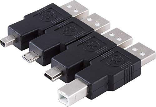 GE Universal USB 2.0 Adapter Kit, 6ft. A Male to A Female Extension Cable, 4 Adapters Included: A Male to B Male, A Male to Mini B (4 Pin), A Male to Mini B (5 Pin), A Male to Micro USB, 33758