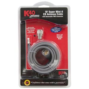 K40 K4018FME 18ft Super Mini-8 CB Antenna Cable with Removable FME Connector, Black