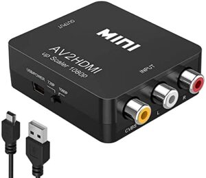 amtake rca to hdmi converter, 1080p rca composite cvbs av to hdmi video audio converter adapter compatible with n64 wii ps2 xbox vhs vcr camera dvd, support pal/ntsc with usb power cable