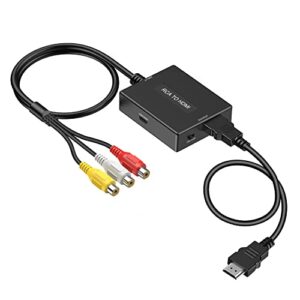 uzifhdhi rca to hdmi converter, av to hdmi converter with hdmi cable supports pal/ntsc for ps2/vhs/vcr/blue-ray dvd ect.