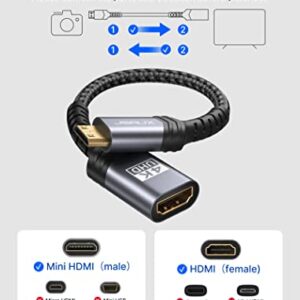 Mini HDMI to HDMI Adapter, JSAUX Mini HDMI Male to HDMI Female Cable with 4K 60Hz HDR 3D 18Gbps Dolby, Compatible For DSLR,Camcorder,Graphics Card,Raspberry Pi Zero W,Laptop,Tablet,HDTV,Projector,Grey