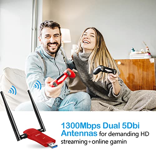 L-Link USB WiFi Adapter AC1300Mbps 3.0 Fast Connection for Desktop PC and Laptop with 2.4GHz, 5GHz High Gain Dual Band 5dBi Antenna, WiFi Dongle Supports Windows 10/8/8.1/7/Vista/XP/Mac OS/ Linux