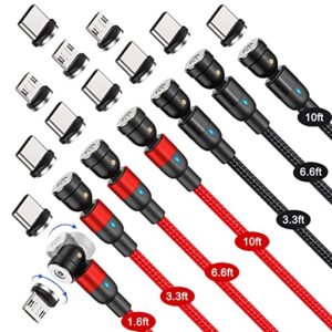 bojianxin 540° rotation magnetic charging cable（7-pack, 1.6ft/3.3ft/3.3ft/6.6ft/6.6ft/10ft/10ft） magnetic usb cable, 3 in 1 magnetic phone charger compatible with micro usb, type c etc