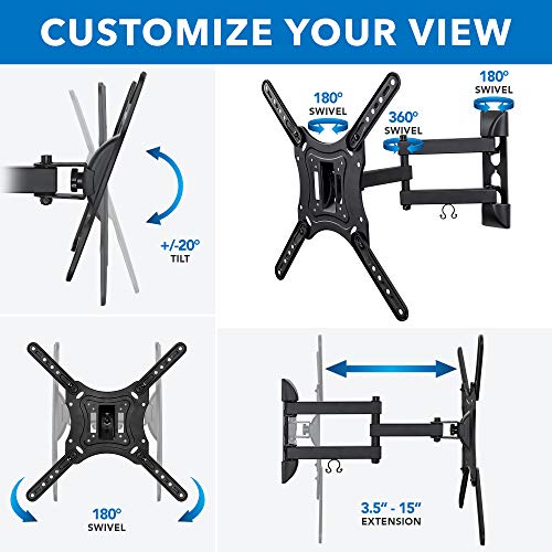 Mount-It! Full Motion TV Wall Mount Monitor Wall Bracket with Swivel and Articulating Tilt Arm, Fits 26 32 35 37 40 42 47 50 55 Inch LCD LED OLED Flat Screens up to 66 lbs and VESA 400x400