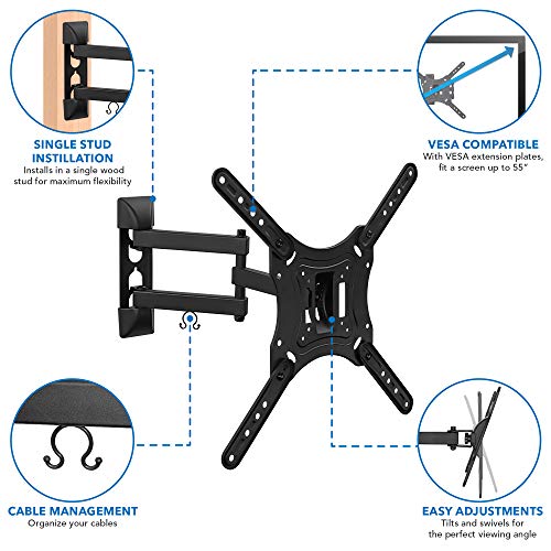 Mount-It! Full Motion TV Wall Mount Monitor Wall Bracket with Swivel and Articulating Tilt Arm, Fits 26 32 35 37 40 42 47 50 55 Inch LCD LED OLED Flat Screens up to 66 lbs and VESA 400x400