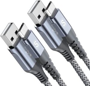 sweguard micro usb cable 6.6ft 2-pack android charger cable, micro usb nylon braided charger cord for samsung galaxy s7 edge s6 s2 j7 j5 j3 j3v j2,lg k10 v10,moto e6 5 4,kindle,fire tablet,ps4-grey