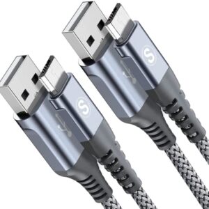 sweguard Micro USB Cable 6.6ft 2-Pack Android Charger Cable, Micro USB Nylon Braided Charger Cord for Samsung Galaxy S7 Edge S6 S2 J7 J5 J3 J3V J2,LG K10 V10,Moto E6 5 4,Kindle,Fire Tablet,PS4-Grey