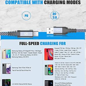 sweguard Micro USB Cable 6.6ft 2-Pack Android Charger Cable, Micro USB Nylon Braided Charger Cord for Samsung Galaxy S7 Edge S6 S2 J7 J5 J3 J3V J2,LG K10 V10,Moto E6 5 4,Kindle,Fire Tablet,PS4-Grey