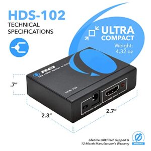 4K 1 in 2 Out HDMI Splitter by OREI - Ultra HD 4K @ 30 Hz 1x2 V. 1.4 HDCP, Power HDMI Supports 3D Full HD 1080P for Xbox, PS4 PS3 Fire Stick Blu Ray Apple TV HDTV - Adapter Included