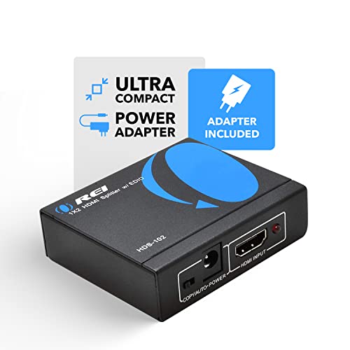 4K 1 in 2 Out HDMI Splitter by OREI - Ultra HD 4K @ 30 Hz 1x2 V. 1.4 HDCP, Power HDMI Supports 3D Full HD 1080P for Xbox, PS4 PS3 Fire Stick Blu Ray Apple TV HDTV - Adapter Included