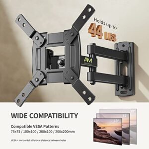 AM alphamount TV Wall Mount Bracket Full Motion for Most 13-39 inch TVs Monitors with 360° Rotation Articulating Swivel Extension Arms and Tilt, Hold TV up to 44lbs Max VESA 200x200mm