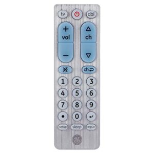 ge big button universal remote control for samsung, vizio, lg, sony, sharp, roku, apple tv, tcl, panasonic, smart tvs, streaming players, blu-ray, dvd, 2-device, silver, 33701