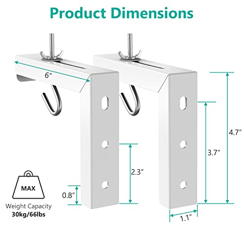 WALI Universal Projector Screen Ceiling Mount, Wall Hanging Mount L-Brackets, 6 inch Adjustable Extension with Hook Kit, Perfect Projector Screen Placement Hold up to 66 lbs (PSM001-W), White