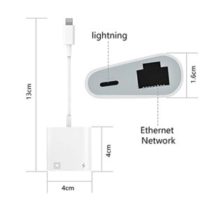 Lightning to Ethernet Adapter, [Apple MFi Certified] 2 in 1 RJ45 Ethernet LAN Network Adapter with Charge Port Compatible with iPhone/iPad/iPod, Plug and Play, Supports 100Mbps Ethernet Network