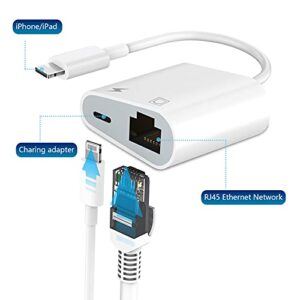 Lightning to Ethernet Adapter, [Apple MFi Certified] 2 in 1 RJ45 Ethernet LAN Network Adapter with Charge Port Compatible with iPhone/iPad/iPod, Plug and Play, Supports 100Mbps Ethernet Network