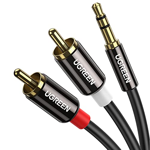 UGREEN 3.5mm to RCA Cable, 6FT RCA Male to Aux Audio Adapter HiFi Sound Headphone Jack Adapter Metal Shell RCA Y Splitter RCA Auxiliary Cord 1/8 to RCA Connector for Phone Speaker MP3 Tablet HDTV