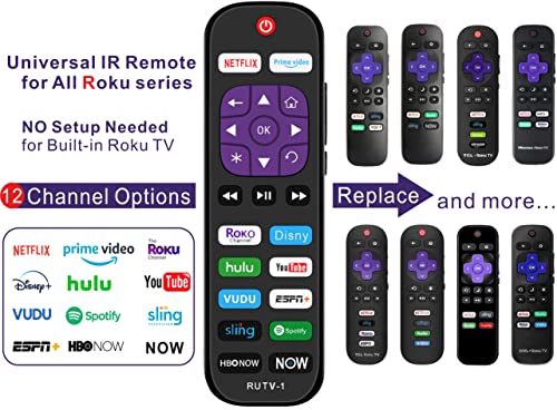 Replacement Remote Control for All Roku TV Brands [Hisense/TCL/Sharp/Insignia/ONN/Sanyo/LG/Hitachi/Element/Westinghouse] w/ 12 Shortcut Keys [NOT for Roku Stick]