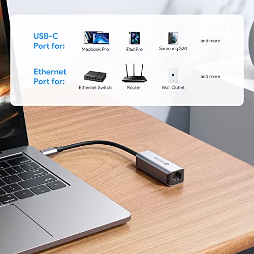 USB C to Ethernet Adapter, ABLEWE Type-C to RJ45 Gigabit Ethernet Adapter, Thunderbolt 3 to RJ45 LAN Network Adapter Compatible for MacBook Pro 2020/2019/2018/2017, MacBook Air, Dell XPS, Galaxy S20