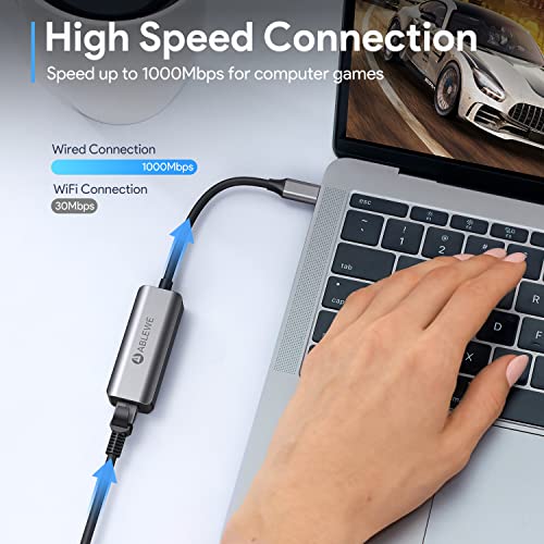 USB C to Ethernet Adapter, ABLEWE Type-C to RJ45 Gigabit Ethernet Adapter, Thunderbolt 3 to RJ45 LAN Network Adapter Compatible for MacBook Pro 2020/2019/2018/2017, MacBook Air, Dell XPS, Galaxy S20