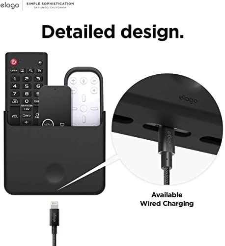 elago Universal Remote Holder Mount Compatible with Apple TV Remote and All Other Remote Controls - Adhesive Tape or Screw Mounting Options, Available Wired Charging [Large] [Black]