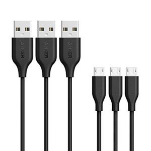 anker [3-pack powerline micro usb cable (3ft), charging cable for micro port e-readers and more micro usb devices(black)