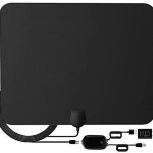 Amplified HDTV Indoor Antenna Long 250+ Miles Range Signal Reception- Amplifier Signal Booster - Support 4K 1080p All Older TV + 16.5 ft Coax HDTV Cable/AC Adapter