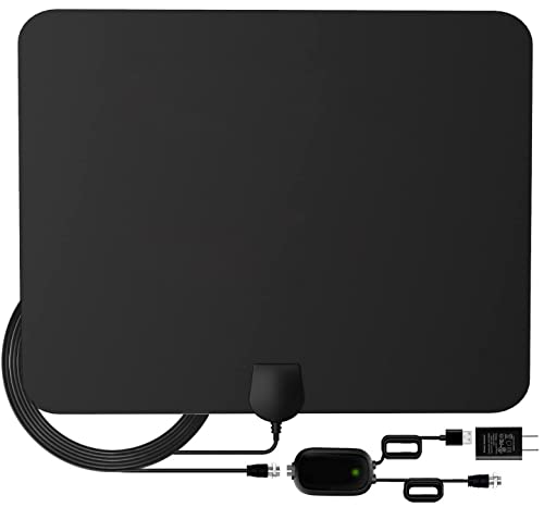 Amplified HDTV Indoor Antenna Long 250+ Miles Range Signal Reception- Amplifier Signal Booster - Support 4K 1080p All Older TV + 16.5 ft Coax HDTV Cable/AC Adapter