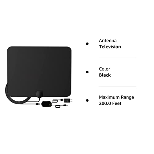 Amplified HDTV Indoor Antenna Long 250+ Miles Range Signal Reception- Amplifier Signal Booster - Support 4K 1080p All Older TV + 16.5 ft Coax HDTV Cable/AC Adapter