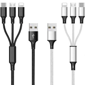 multi usb charging cable 3a, 3 in 1 fast charger cord connector with dual phone/type c/micro usb port adapter, compatible with tablets phone 12 11 pro 8 7 6 samsung galaxy (4ft/2pack)