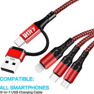 LHJRY 6 in 1 Multi Charging Cable 3Pack 4ft Multiple Charge Cord USB A/C to Phone USB C Micro USB Connector Charging Cord Compatible with Cell Phones Tablets and More - (Red,Black,Blue)