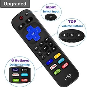 1-clicktech Remote for Roku TV w/SIX Programmable HotKeys, for TCL Hisense Onn Sharp Sanyo Hitachi Element Insignia Westinghouse Magnavox LG Roku TVs or Roku Box【NOT for Stick】