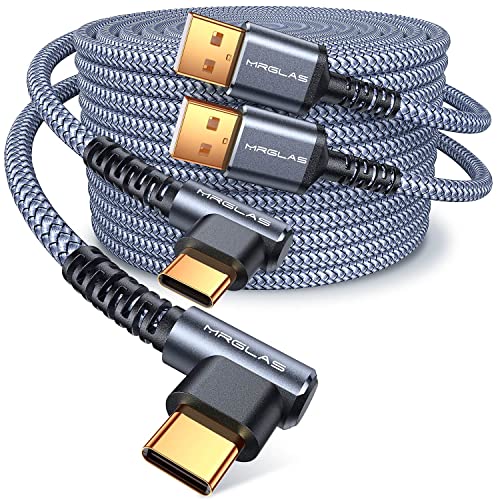 USB C Cable 3.2A 2-Pack [90°, Gold-Plated] 6.6+6.6FT MRGLAS Type C Charger Fast Charging Cable Right Angle Nylon Braided USB A to USB C Charging Cable Compatible with Galaxy S10 S9 Plus S21 Note 10 LG