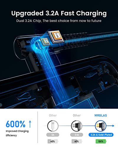 USB C Cable 3.2A 2-Pack [90°, Gold-Plated] 6.6+6.6FT MRGLAS Type C Charger Fast Charging Cable Right Angle Nylon Braided USB A to USB C Charging Cable Compatible with Galaxy S10 S9 Plus S21 Note 10 LG