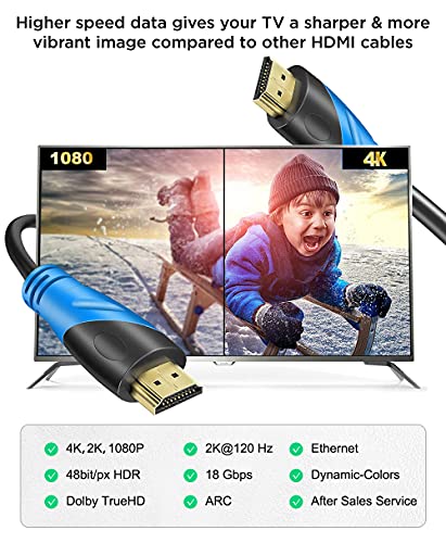 Rommisie 4K HDMI Cable 50FT (HDMI 2.0,18Gbps) Ultra High Speed Gold Plated Connectors,Ethernet Audio Return,Video 4K,FullHD1080p 3D Compatible with Xbox Playstation Arc PS3 PS4 PS9 PC HDTV