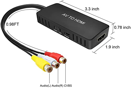 BD&M RCA to HDMI Converter, Composite to HDMI Adapter AV to HDMI Support 1080P PAL/NTSC Compatible with PS one, PS2, PS3, STB, Xbox, VHS, VCR, Blue-Ray DVD Players