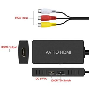 BD&M RCA to HDMI Converter, Composite to HDMI Adapter AV to HDMI Support 1080P PAL/NTSC Compatible with PS one, PS2, PS3, STB, Xbox, VHS, VCR, Blue-Ray DVD Players