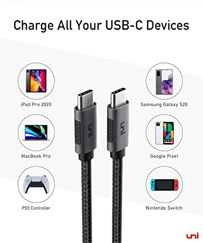 USB C to USB C Cable 15ft, uni Long USB Type C 100W Fast Charging Nylon Braided Cable (5A 20V) Compatible with iPad Pro 2019/2018, MacBook Pro 2020/2019/2018, Dell XPS 13/15, Surface Book 2 and More