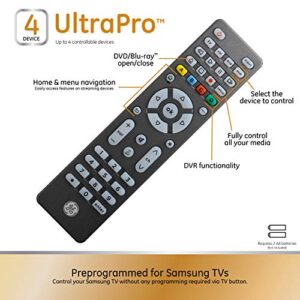 GE Backlit Universal Remote Control for Samsung, Vizio, LG, Sony, Sharp, Roku, Apple TV, TCL, Panasonic, Smart TV, Streaming Players, Blu-Ray, DVD, Simple Setup, 4-Device, Graphite, 48848