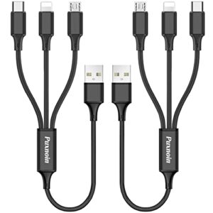 puxnoin multi charging cable, 2pack multi charger cable short 1ft braided universal 3 in 1 multiple usb cable charging cord with type-c, micro usb port connectors for cell phone, tablets