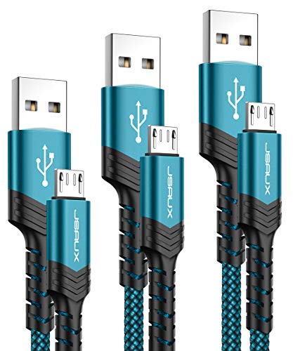 Micro USB Charger Cable, JSAUX (3-Pack 3.3ft+6.6ft+10ft) Android Charger Micro USB to USB A Nylon Braided Cord Compatible with Samsung Galaxy S6 S7 Edge Note 5, Kindle and More-Green