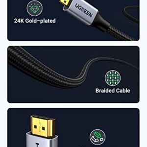 UGREEN 4K Micro HDMI to HDMI Cable 6.6FT, Aluminum Shell Braided High Speed 18Gbps,4K 60Hz HDR 3D ARC Compatible with GoPro Hero 7 6 5 Raspberry Pi 4 Sony A6000 A6300 Camera Nikon B500 Yoga 3 Pro