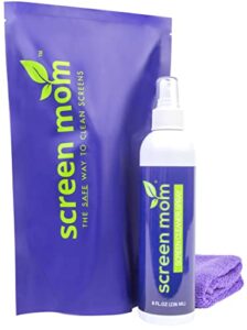 screen mom screen cleaner kit for led & lcd tv, computer monitor, phone, laptop, and ipad screens – includes 8oz spray bottle and large premium microfiber cloth